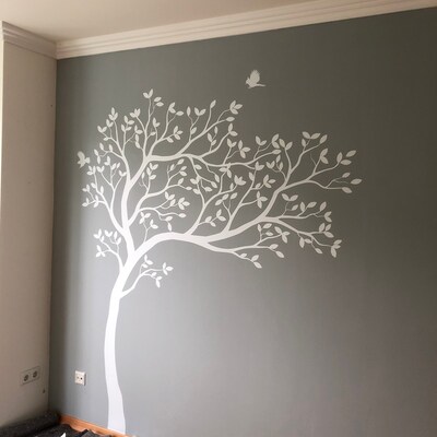 White Tree Decals Large Nursery Tree Decals With Birds Stunning White ...