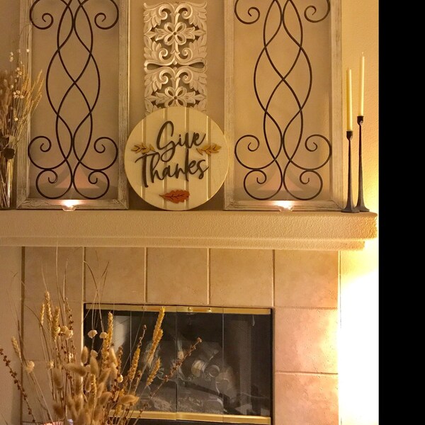 Give Thanks Door Sign, Fall Door Hanger, Autumn Fall Leaves, Rustic ...
