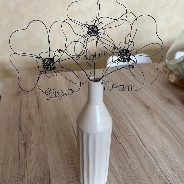 Bouquet of 3 or 5 Black Wire Daisy Flowers, Minimalist Decor, Floral ...