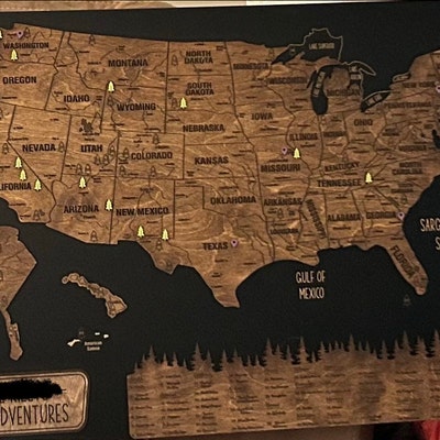 US Push Pin Travel Map Newly Wed Gifts Wood Map 5th - Etsy