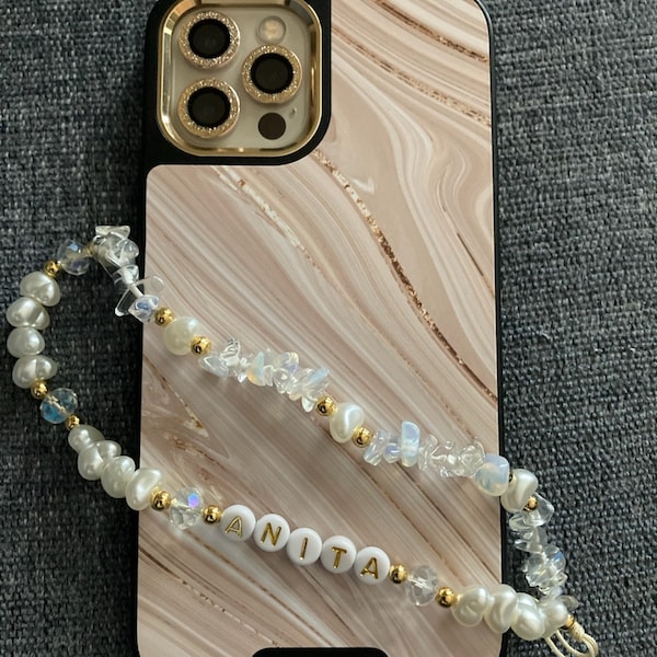 Opalite Phone Strap,healing Crystal Phone Chain,pearl Beaded Phone ...