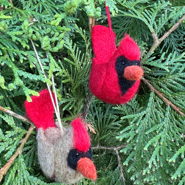 Male and Female Cardinal Pair; Handmade Needle Felted Wool Cardinal ...