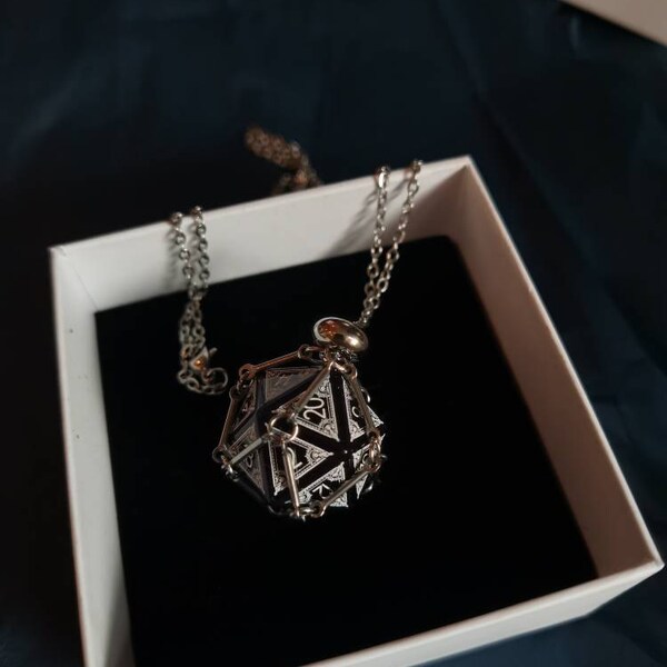Removable D20 Dice Cage Necklace With Metal Chain D20 Dice Cage ...