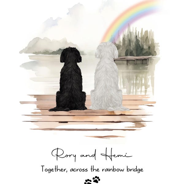 Dog Memorial Rainbow Bridge Print, Personalized Multiple Pet Custom ...
