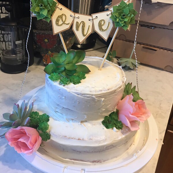 Succulent Cake Banner First Birthday Garden Party Succulent Party ...