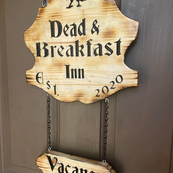Personalized Halloween Door Hanger, Dead & Breakfast Door Sign Name ...