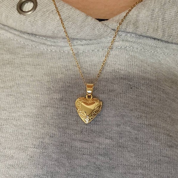 18k Gold Plated Heart Locket - Dainty Heart Locket With Photos - Locket ...