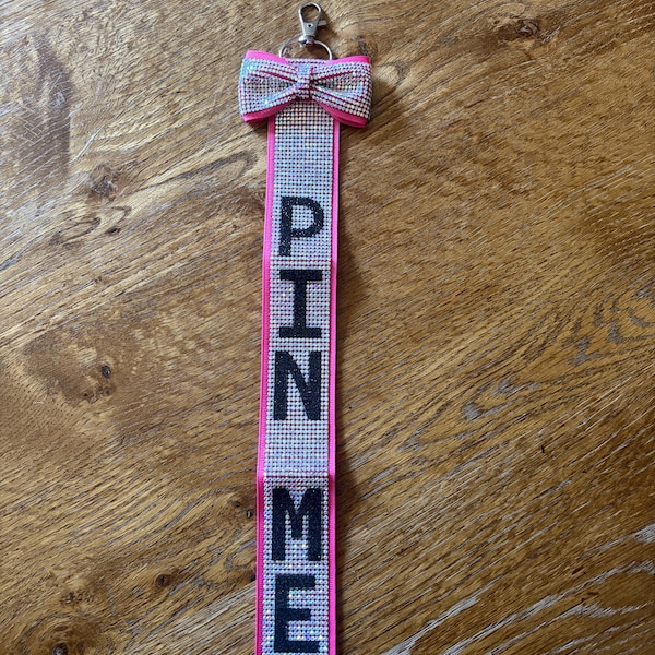 Rhinestones PIN ME Ribbon Strap,pin Me Keychains,pin Me Bag Tags, Cheer ...
