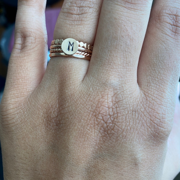 Rose Gold Initial Ring Set: 14K Filled Stacking Rings - Etsy