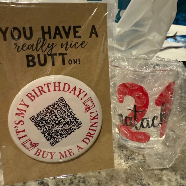 It's My Birthday, Buy Me a Drink QR Code Buttons, 21st Birthday Party ...