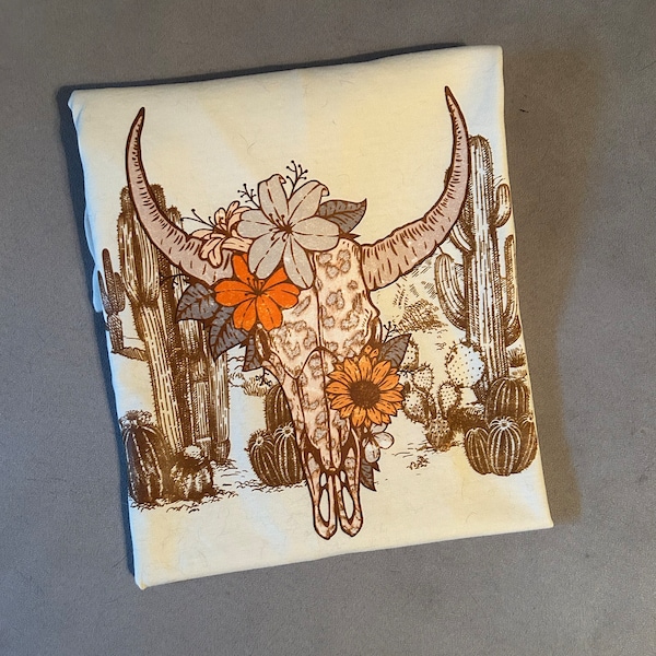 Cow Skull Desert Western PNG | Floral Cactus Graphic (digital Download ...