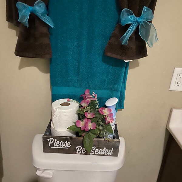 Back of Stool Toilet Paper Holder, Tissue Cover, Rustic Bathroom Crate ...