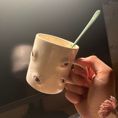 Hand Painted Plain Eyes Striped Handle Clay Coffee Mug, Funky Mug ...