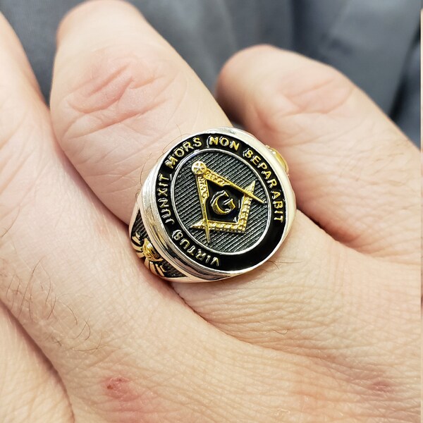 Freimaurer Ring Siegelring Masonic Skull Ring Virtus junxit, Silber 925 ...