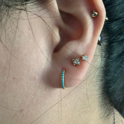 Turquoise Hoop Earring Sterling Silver Earring Dainty Hoop Huggie Hoop ...
