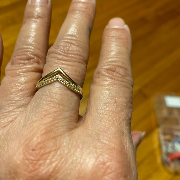 14K Solid Gold V Ring, 925 Sterling Silver V Ring, Chevron Ring, Curved ...
