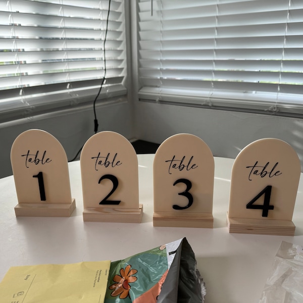 3D ARCH Acrylic Blush Dusty Blue and Gold Table Number Sign With Stands ...