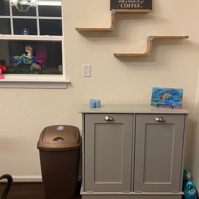 Double Trash Bin, Tilt Out Trash Can Cabinet, Wooden Trash Bin, Plastic ...
