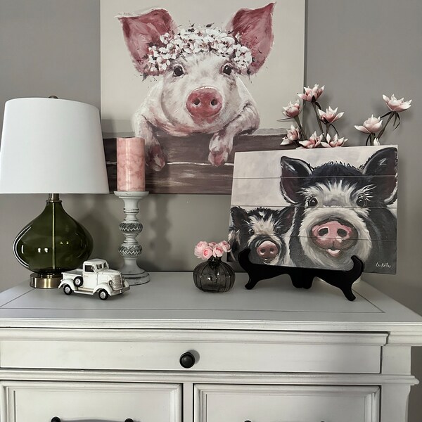 Farmhouse Pig Wood Wall Decor - Pig Pallet Art -mom and Baby Pig on ...