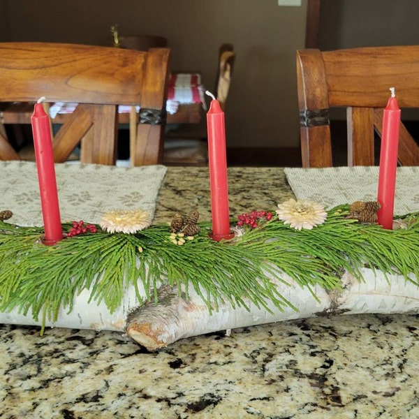 Birch Log Table Centerpiece, Log Arrangement, Rustic Decor, Wedding or ...