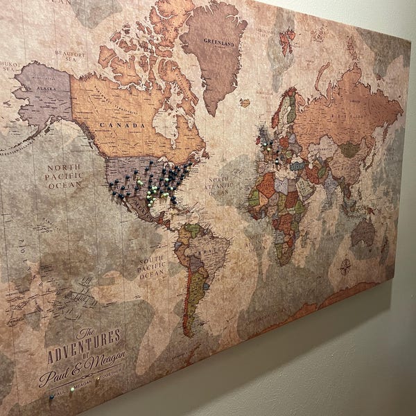 Push Pin Travel Map of World, Customized Map One Panel Pin Board ...