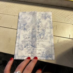French Blue Toile Wedding Vellum Wrap, Light Blue Vellum Jacket, Blue ...