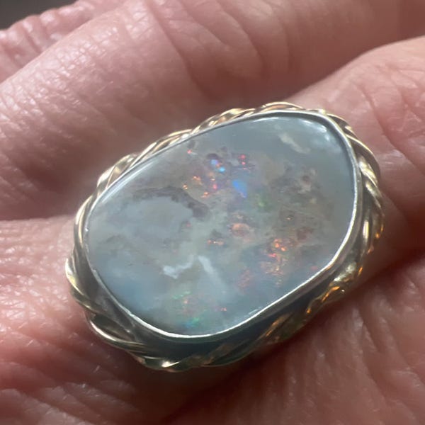 Australian Boulder Opal Ring, Handmade Genuine Australian Opal Ring ...