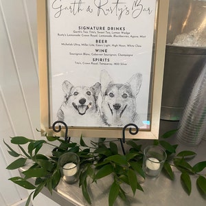 9x12 Poster Wedding Pet Bar Sign, Custom Line Drawing Dog Portrait for ...
