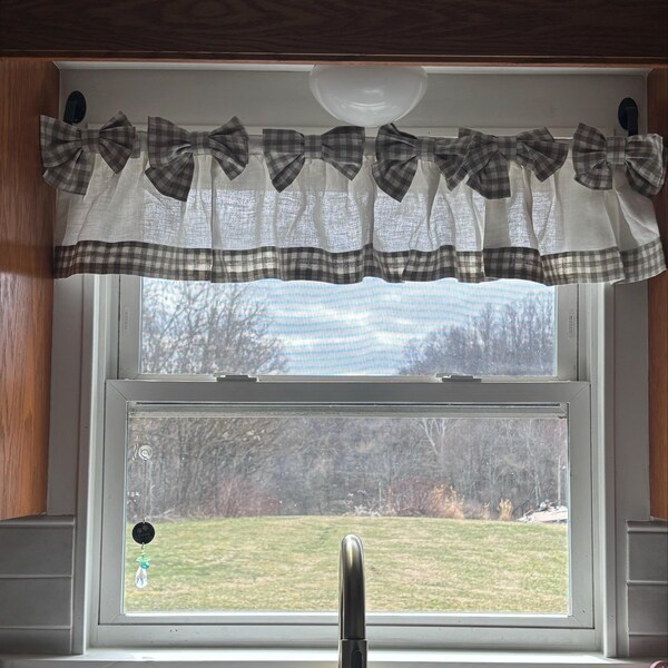 Linen Curtains Cottage Kitchen Ruffle Valance Simple Rustic French ...