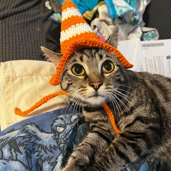 CROCHET PATTERN Crochet Traffic Cone Cat Hat, Cute Pet Hat Crochet ...
