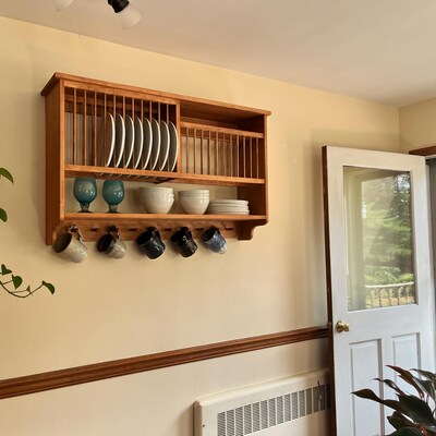 Shaker Peg Kitchen Window Plate Rack Shelf Wood Dish Cabinet for Plates ...
