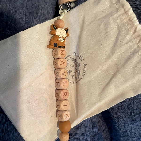 Highland Cow Pacifier Clip | Farm Pacifier Clip | Cow Dummy Clip | Cow ...