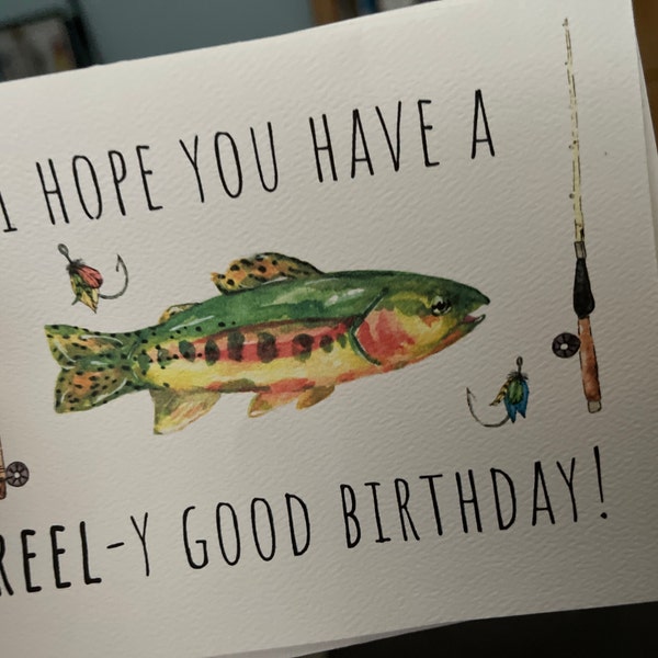 Funny Fishing Birthday Card: Watercolor Fish Design, Gift for Angler ...