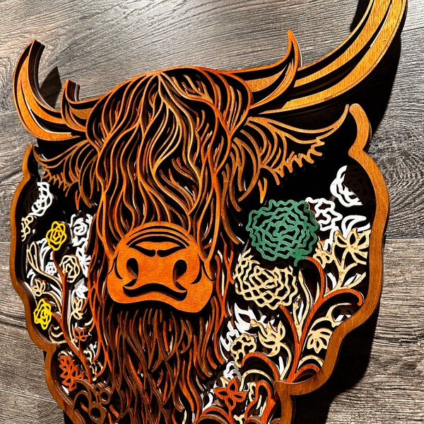 Multilayer Highland Cow Laser Cut File Layered Highland Cow Layered ...