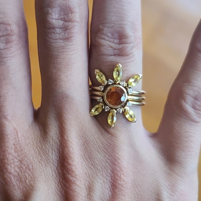 Unique Engagement Ring Set, Sunset Ring Set, Sunstone, Sapphire ...