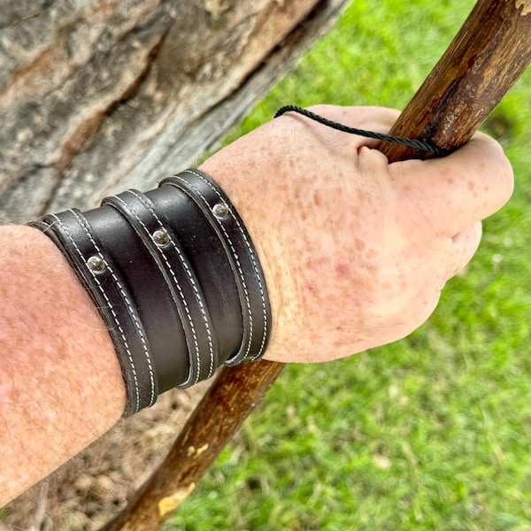 Wide Leather Stitched Cuff Band Compatible With Samsung and Other Smart ...