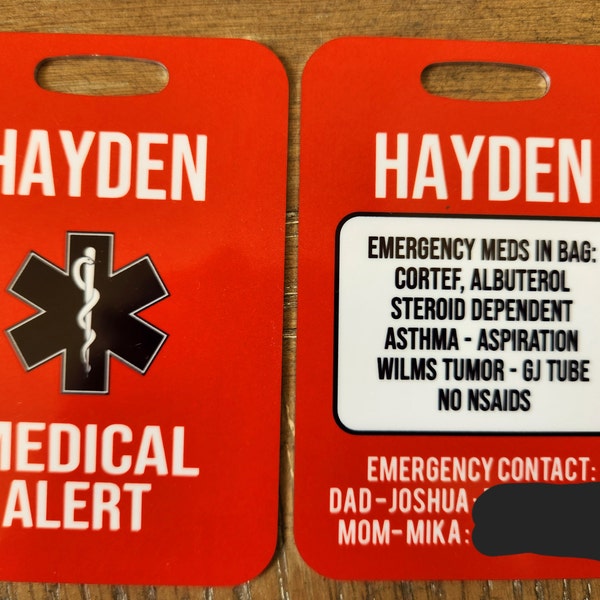 Medical Alert Bag Tag, Medical Alert ID, Personalized Medical Alert ...