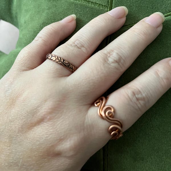 PURE COPPER Ring, Ladies Petite Wave Band, Copper Arthritis Ring, Art ...