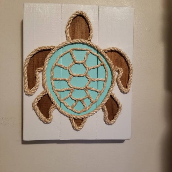 Handmade welcome Turtle With Rope Beach Pallet Art Coastal Decor ...