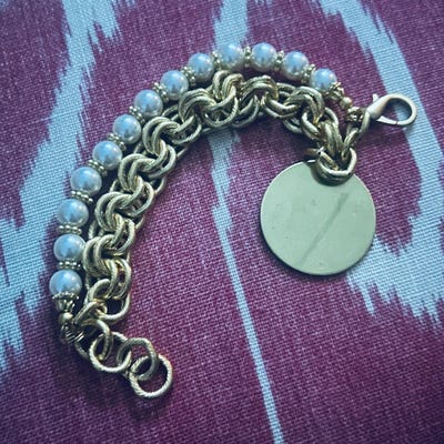 Bracelet, 12K Gold Overlay, Steel Chain, Lord's Prayer Disc, Christian ...