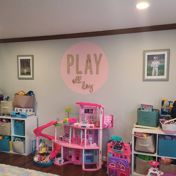 PLAY All Day Playroom Kids Sign Decor, Toy Room Wall Sign Wood Wall Art ...