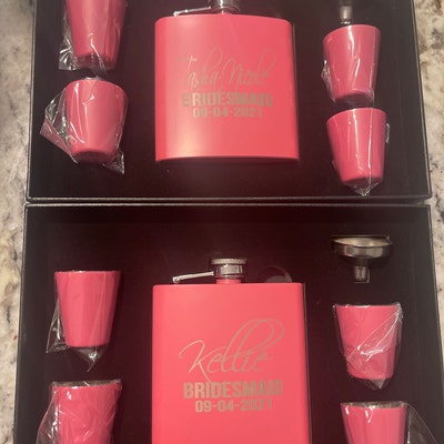 Flask Sets for Bridesmaids, Personalized Pink Flask Set, Gifts for ...