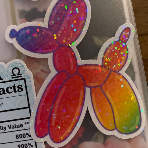 Rainbow Glitter Balloon Dog Sticker, Holographic Glitter Balloon Dog ...