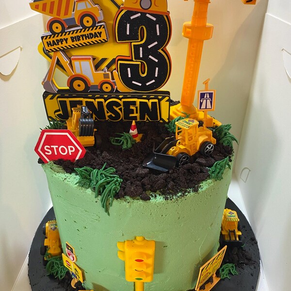 Personalised Construction Cake Topper | Digger Cake Topper | Birthday ...