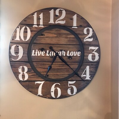 Farmhouse Wood Spool Wall Clock 20 to 36 IN Round Wooden Clock ...