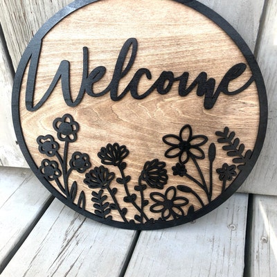 Spring Welcome Sign SVG Floral Round Svg Welcome Sign SVG Glowforge ...