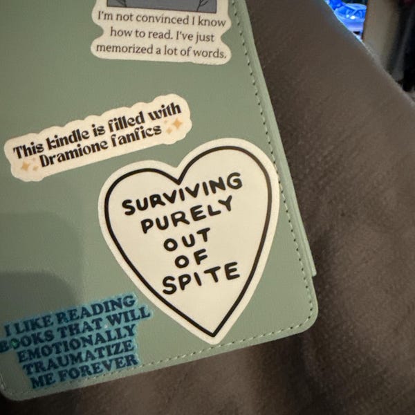 Surviving Purely Out of Spite Weatherproof Sticker | Dark Humor Sticker ...