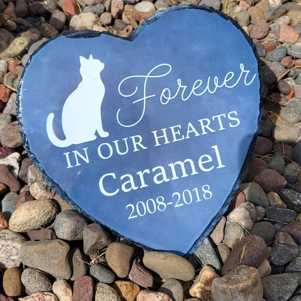 Cat Passing Away Gift, Heart Rock Memorial Personalized Slate Stone SD ...