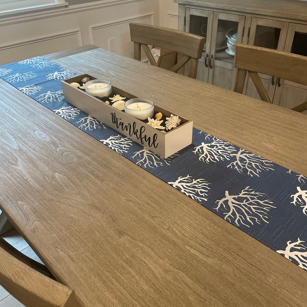 Nautical Table Runner Indigo Navy Blue Coral Reef Centerpiece Sea Life ...