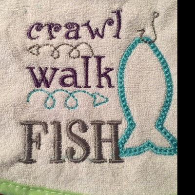 CRAWL WALK FISH Embroidery Design to Fit 4x4 Hoop. Cute Hooked Fish ...